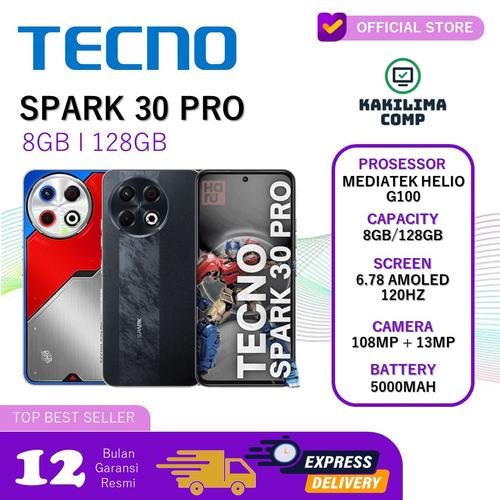 Promo TECNO SPARK 30 PRO 8GB 128GB - Helio G100 Gaming Layar Amoled 120Hz - GARANSI RESMI Cicil ...