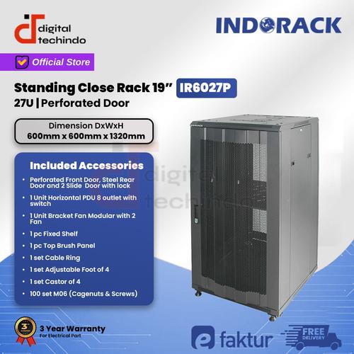 Promo IR6027P Close Rack 27U INDORACK Depth 600mm Perforated Door Rak ...