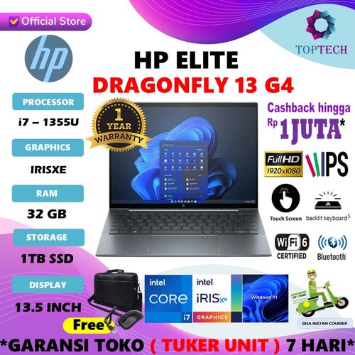 Promo HP ELITE DRAGONFLY 13 G4 i7 1355U 16GB 1TB W11 PRO 13.5" 3K UWVA - NON BUNDLING Cicil 0% ...