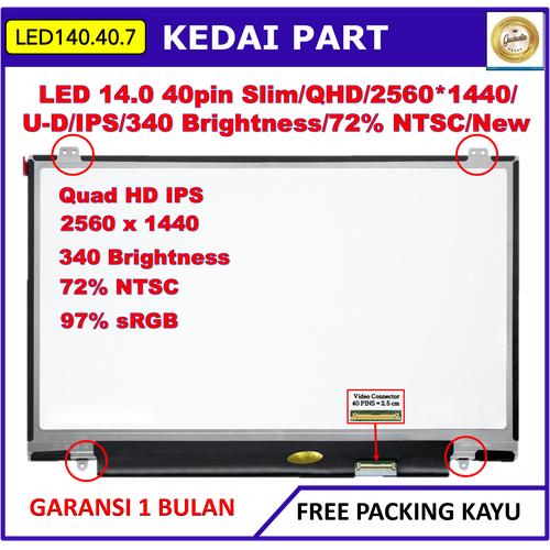 Jual LCD LED 14.0 14 Inch 40 Pin 40pin Slim QHD Quad HD IPS 340cd 72% ...