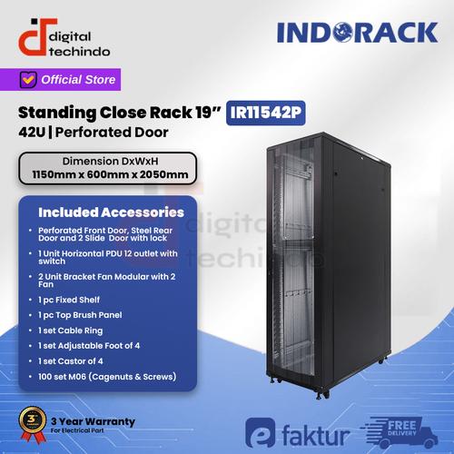 Promo IR11542P Close Rack 42U INDORACK Depth 1150mm Perforated Rak ...