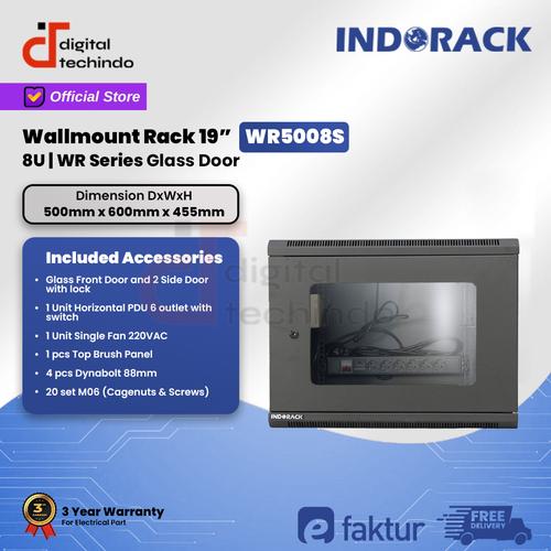 Promo WR5008S Wallmount Rack 8U INDORACK Depth 500mm Glass Door Rak ...