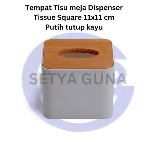 Jual Tempat Tisu meja Dispenser Tissue Square 11x11 cm Putih tutup kayu ...