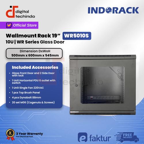 Promo WR5010S Wallmount Rack 10U INDORACK Depth 500mm Glass Door Rak ...