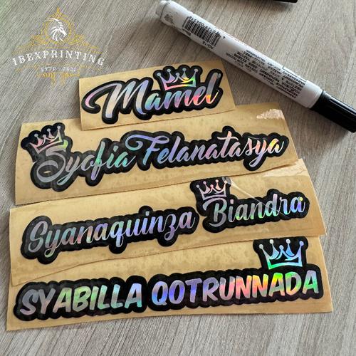 Jual Stiker Custom Nama Tulisan Cutting Hologram Mahkota Request Nama ...