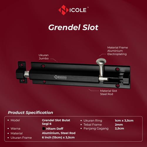 Jual Nicole Grendel Slot Pintu Bulat Segi 6 / Hexagon Door Bolt Black ...