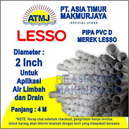 Jual Pipa PVC Batang 2 Inch (50 mm) Panjang 4 Meter Tebal 1,3 mm Merk Lesso Tipe D Untuk Air ...