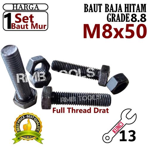 Jual Baut Mur BAJA Hitam M8x50 Grade 8.8 Kunci 13 BMH M8 Full Drat - Kota Tangerang Selatan ...