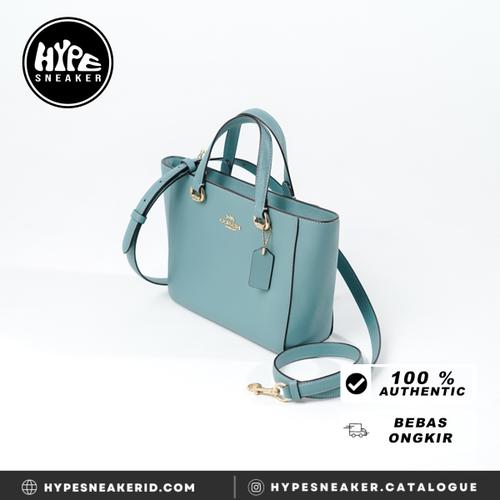 Promo Tas COACH LEATHER PLAIN AQUA MINI ZIP TOTE BAG WITH LS 100% ...