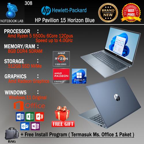 Promo laptop hp pavilion 15 amd ryzen 5 5500u 12 cpu ram 8gb ssd 512gb ...