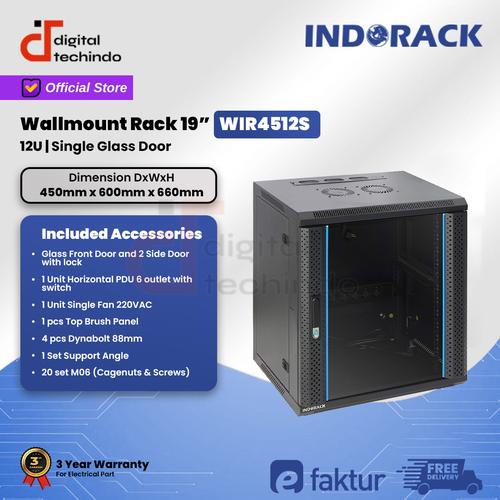 Promo WIR4512S Wallmount Rack 12U INDORACK Depth 450mm Glass Door Rak ...