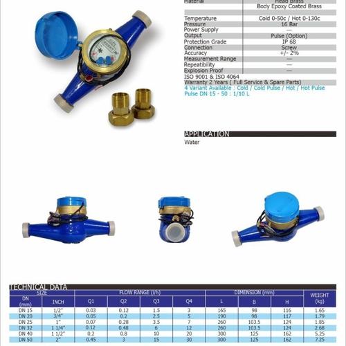Jual FLOW METER - Water Meter SHM MULTI JET BRASS 2 Inch DN50 + Pulse ...