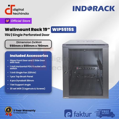 Promo WIP5515S Wallmount Rack 15U INDORACK Depth 550mm Perforated Rak ...