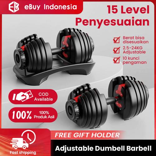 Promo Adjustable Dumbell Barbell Alat Fitness Set 2.5 KG - 24 KG 15 ...