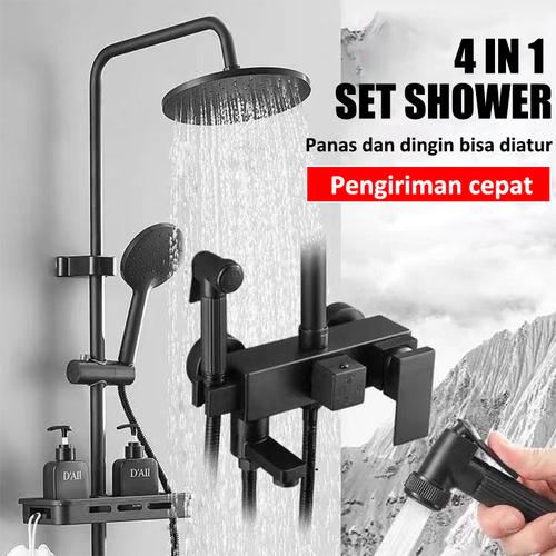 Jual Shower Set Panas-Dingin Dengan Faucet 4 Fungsi/ Hitam Kepala ...