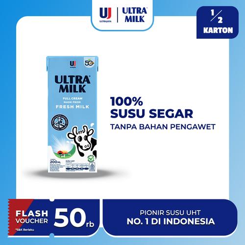 Promo Ultra Milk Susu UHT Full Cream 200ml 1/2 karton (12 pcs ...