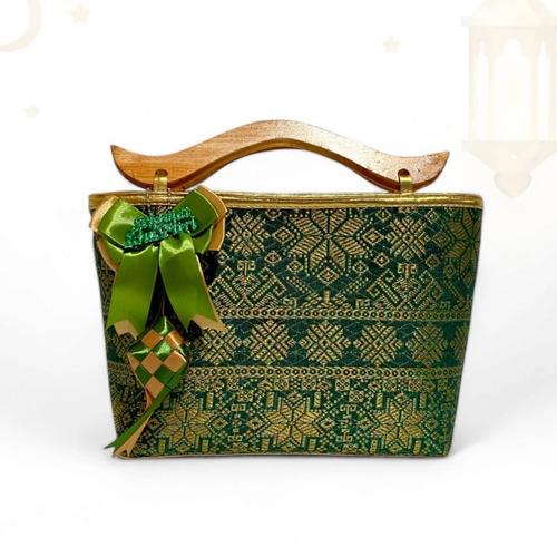 Jual tas edisi idul fitri kain songket kombinasi handle kayu tas ...