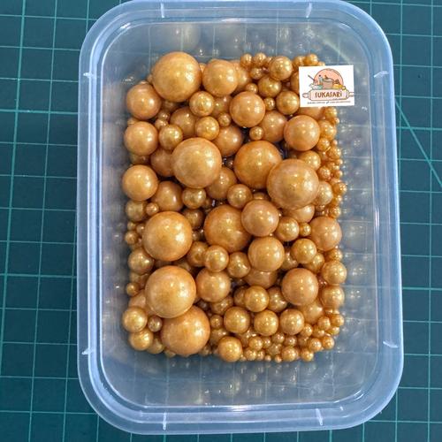 Jual Sprinkle Pearl Gold Mix size 100gr hiasan sugar pearl emas ...