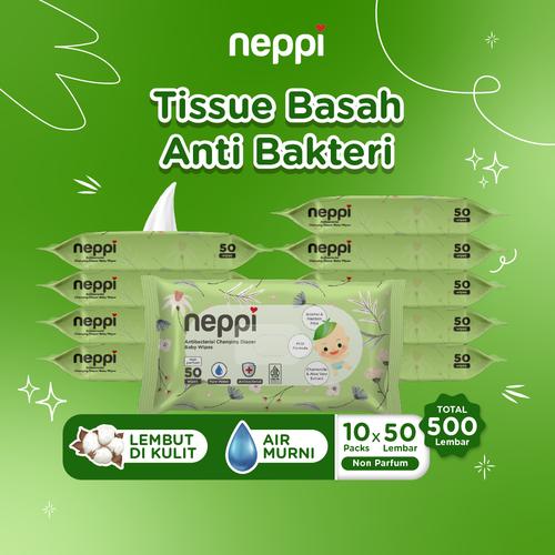 Promo Neppi Antibacterial Diaper Wipes Non-Parfum 50s - Bundling 10 pcs ...