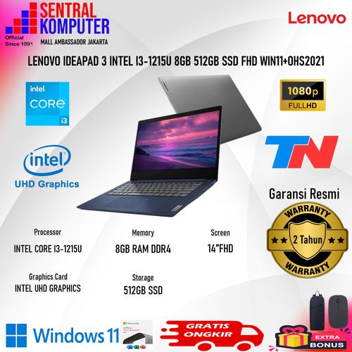 Jual LENOVO IDEAPAD 3 INTEL I3-1215U 8GB 512GB SSD FHD WIN11+OHS2021 ...