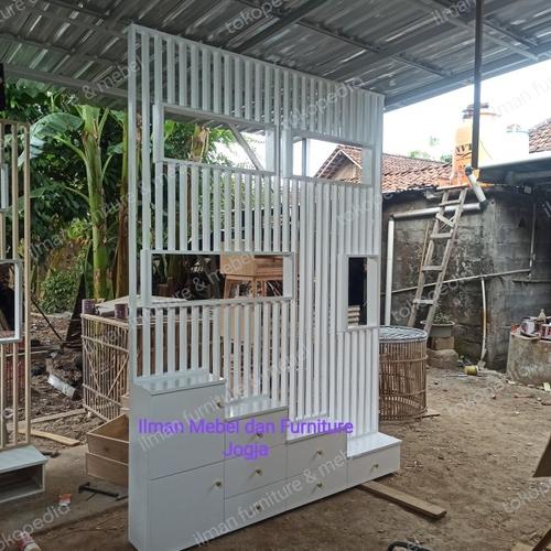 Jual partisi sekat ruangan minimalis box laci putih kayu solid ...