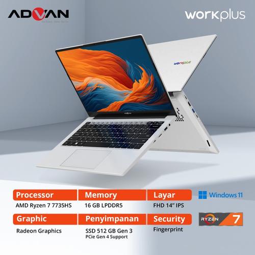 Promo ADVAN Laptop Workplus AMD RYZEN 5 6600H RYZEN 7 7735HS 14'' FHD IPS 16GB 512GB 1TB Windows ...