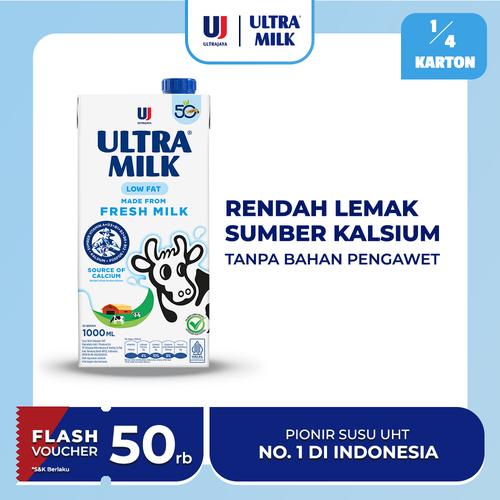 Promo Ultra Milk Susu UHT Low Fat Plain 1000ml 1/4 karton (3 pcs ...