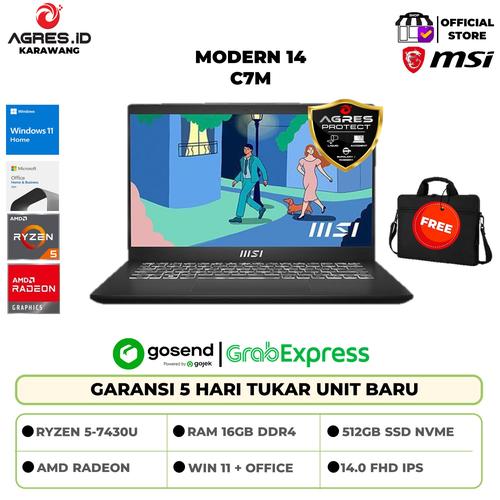 Promo MSI Modern 14 AMD Ryzen 5 7430 Ram 16GB 512GB SSD W11+OHS 14.0FHD ...