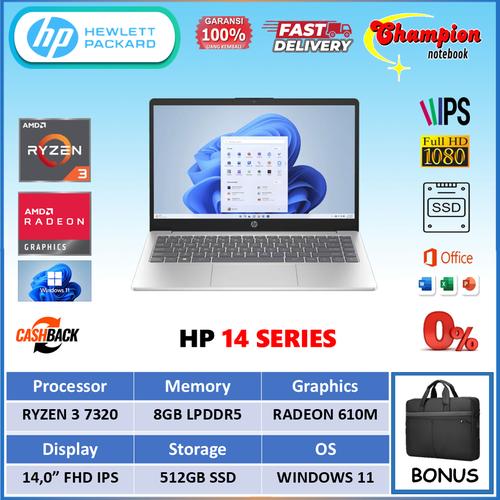 Jual HP 14 RYZEN 3 7320 8GB Ram 512GB SSD Windows 11+OHS 14.0FHD IPS BLIT - GOLD, UNIT+BONUS ...
