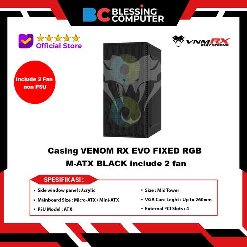 Jual Casing VENOM RX EVO FIXED RGB M-ATX BLACK include 2 fan - Kota ...
