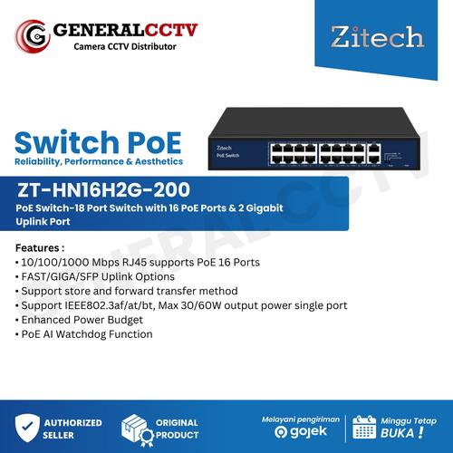 Jual ZITECH PoE Switch ZT-HN16H2G-200 16 Port 10/100Mbps dengan 2 Port ...