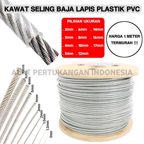 Jual Kawat Sling Lapis Plastik Tali Seling Baja Galvanis 2 3 4 5 6 8 10 mm - 2 mm, Plastik/PVC ...