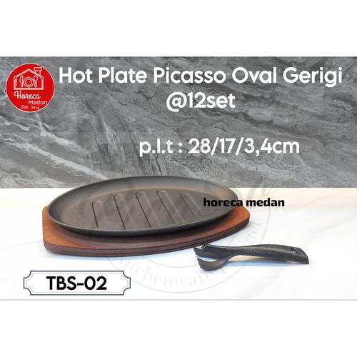 Jual Piring Hot plate oval + Alas kayu + Pegangan / Piring steak ...