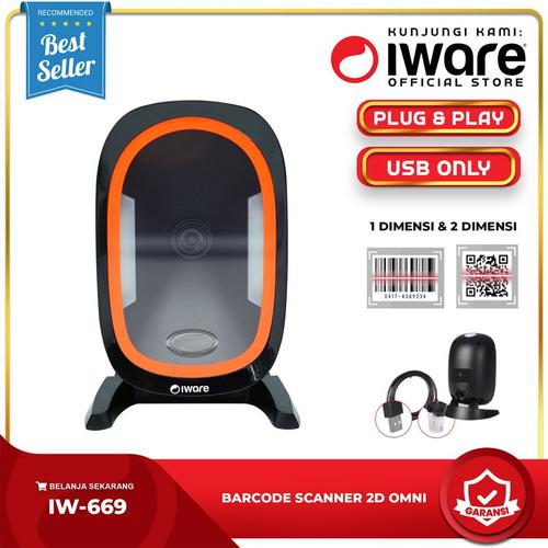 Jual Omni Directional 2D IWARE 669 Laser Barcode Scanner Duduk USB E ...