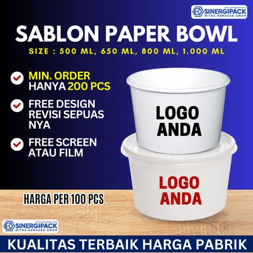 Jual Sablon Paper Bowl 500ml, 650ml, 800ml, 1000ml - 1 Warna - 650ml ...