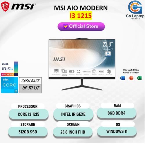 Promo MSI AIO MODERN I3 1215 Ram 8GB 512GB W11+OHS 23.8" Fhd Ips Cicil ...