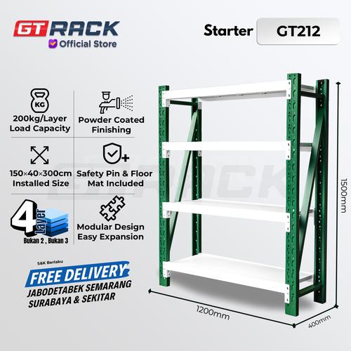 Promo RAK GUDANG BESI GT RACK GT212 – WAREHOUSE RACK 200KG TINGGI 4 SUSUN 1.5 METER LEBAR 40CM ...