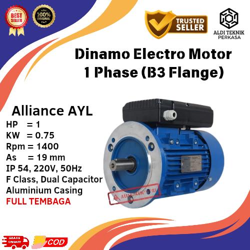 Jual Elmot Alliance 1 Hp 0.75Kw 1 Phase 1400rpm B5 flange - Dinamo Electro Motor AYY 220v 4 Pole ...