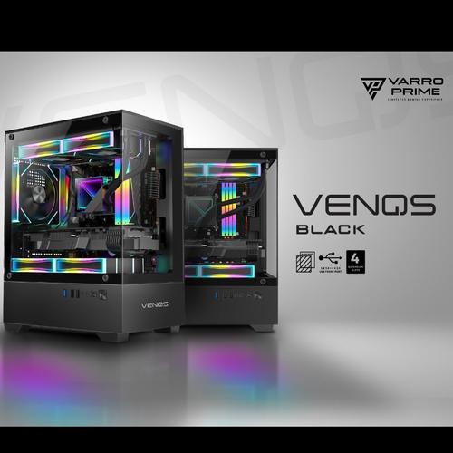 Jual Casing PC Gaming Varro VENQS Black mATX Tempered Glass Free 3 Fan ...