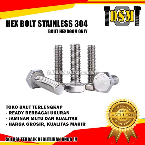 Jual SS 304 / Baut M12x200 / Hex Bolt Stainless M12 Pitch 1,75 Kunci 19 ...