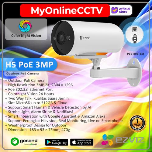 Promo EZVIZ H5 3MP 2K PoE ColorVu Smart IP Camera CCTV Outdoor 2 Way Audio Alarm - No Bundle ...