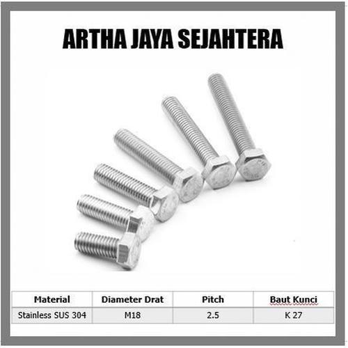 Jual Baut Mur Stainless M18 x 90 Baut Hexagon Stainless M18 x 90 SUS ...