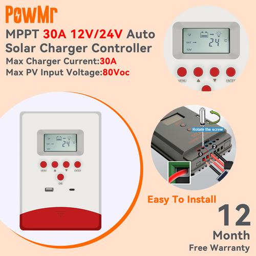 Jual 【Promosi】PowMr 30A MPPT Pengontrol Pengisian Tenaga Surya 12V 24V Pengontrol Surya Mobil PV ...