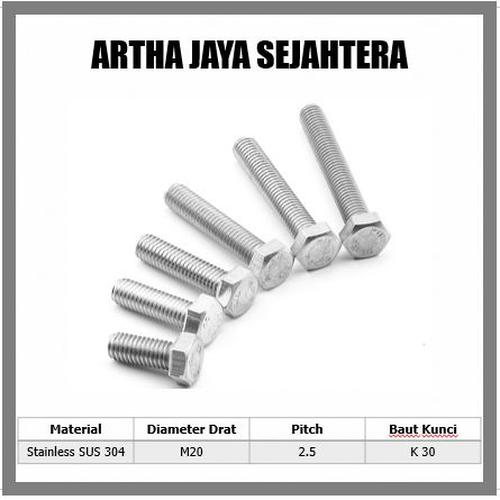 Jual Baut Mur Stainless M20 x 50 Baut Hexagon Stainless M20 x 50 SUS ...