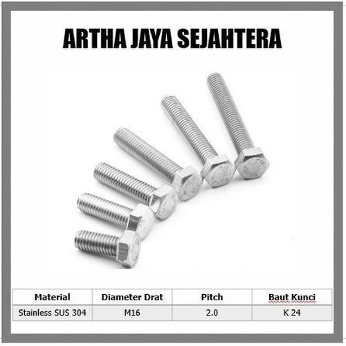 Jual Baut Mur Stainless M16 x 90 Baut Hexagon Stainless M16 x 90 SUS ...