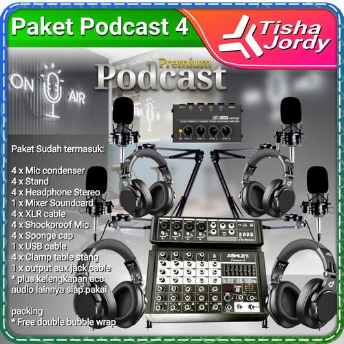Promo paket podcast 4 orang 4 mic, 4 headphone, mixer 6 channel ...