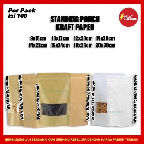 Jual (PACK) Standing Pouch Kraft Paper Plastik Klip kemasan Kertas Food ...