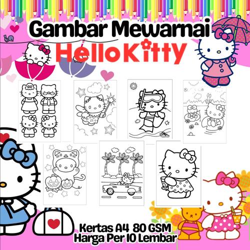 Jual 10 Lembar Kertas A4 Gambar Mewarnai Tema HELLO KITTY Termurah - Anak Anak TK SD PAUD Remaja ...