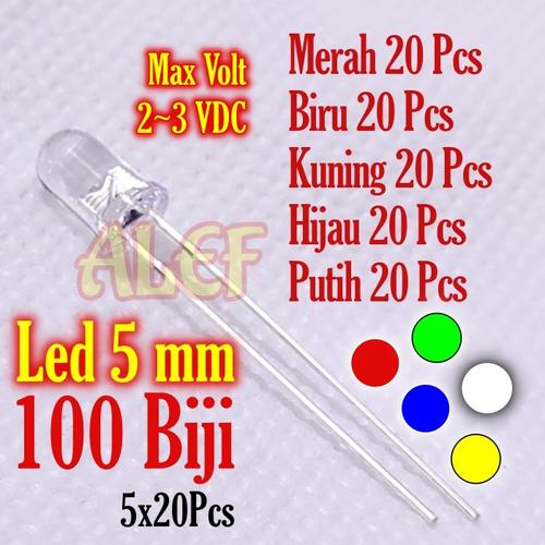 Jual 100Pcs led 5 mm clear putih nyala merah biru kuning hijau putih ...