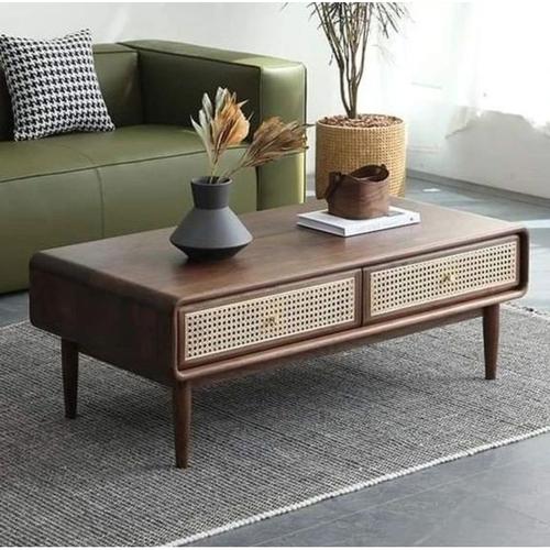 Jual coffee table rotan minimalis retro 2 laci || meja tamu rotan ...